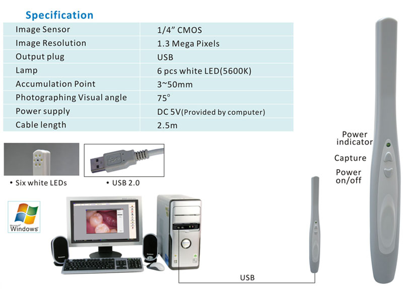 Magenta® Imaging USB Intraoral Camera MD740,Resolution: 1600x1200,Scope ...